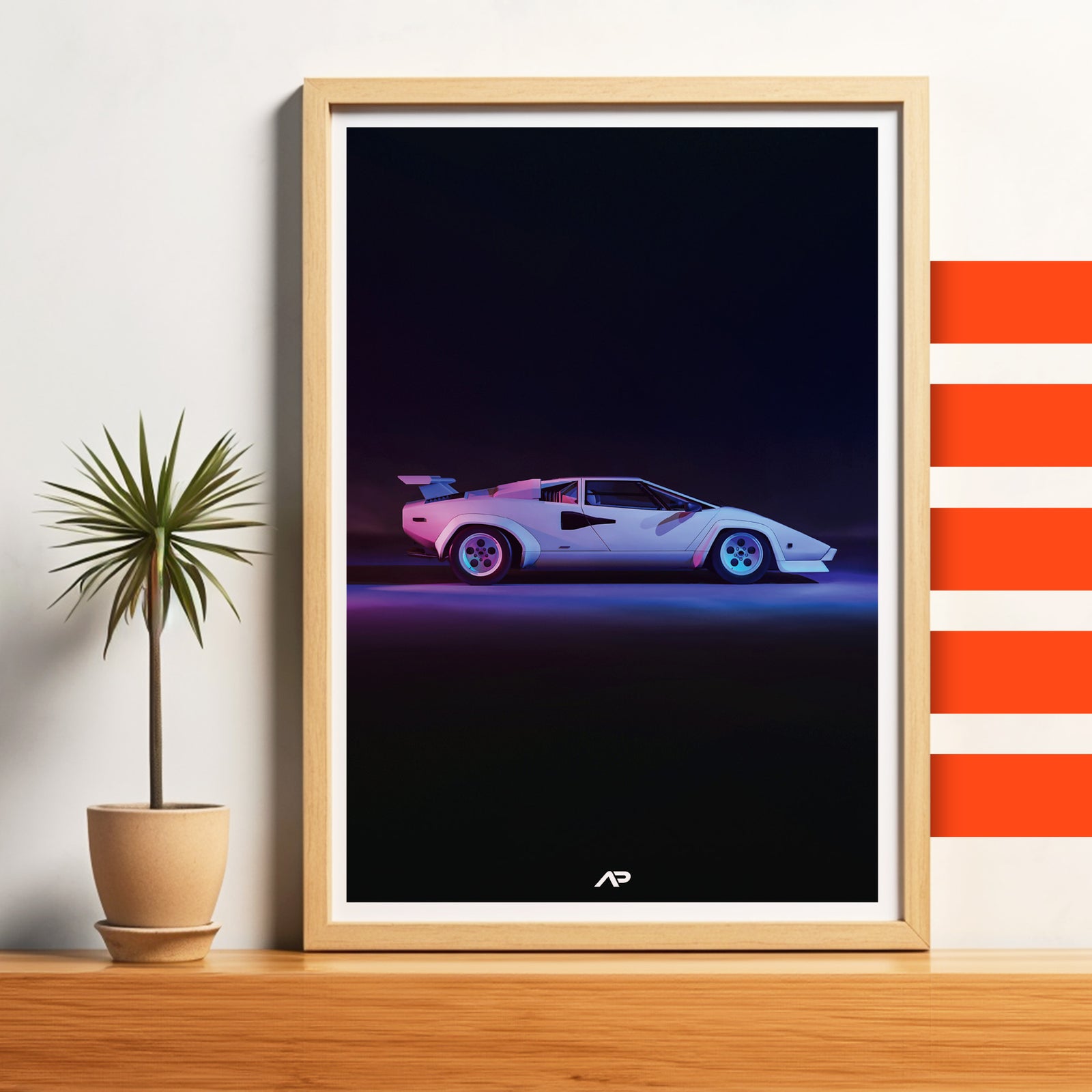 "Lamborghini Countach Neon" Autoprints Autoposter Kunstdruck