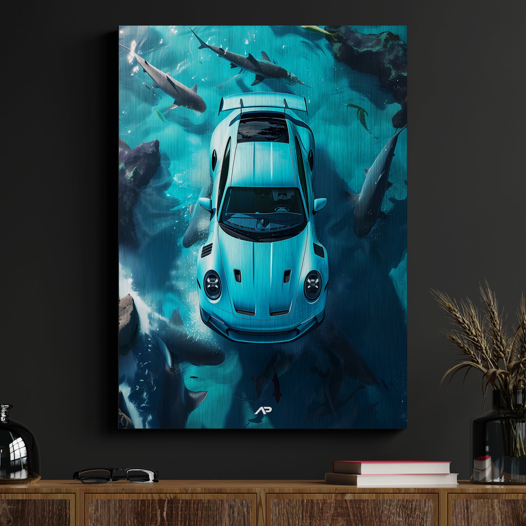 "Porsche 911 Sharks" Metall Poster PREMIUM ALU PLATE | AUTOPRINTS